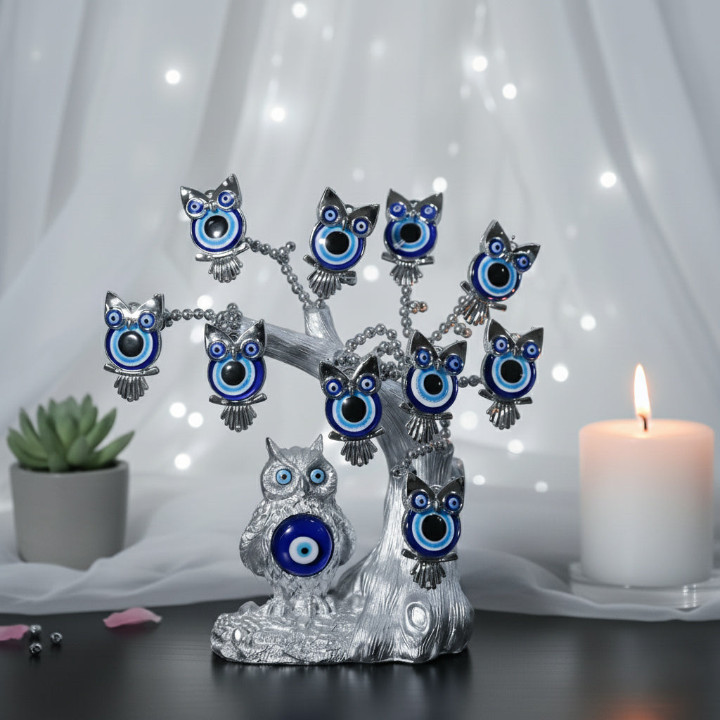 Shop Silver Owl with Child Evil Eye Tree for Protection & Wisdom. – BhagyaG